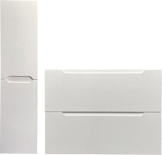 Vente-Unique Meuble simple vasque suspendu avec colonne - Blanc - 80 cm - STEFANIE