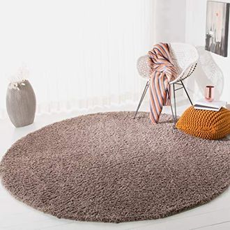 Safavieh Zottelig Teppich für Wohnzimmer, Esszimmer, Schlafzimmer - August Shag Collection, Kurzer Flor, Taupe, 200 X 200 cm