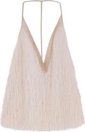 Alysi Femme, Tops, Beige, Taille: 36 FR Fringed Sleeveless Top