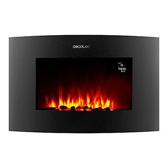 Cecotec Dekorativer Elektrischer Kaminofen ReadyWarm 3550 Curved Flames Connected. 35, 2000 W, Steuerung &uuml;ber Wi-Fi, Fernbedienung, Gekr&uuml;mmte Anzeigetafel aus