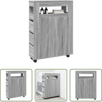 vidaXL Schrank mit Rollen - Badschrank Schmal mit Rollen Grau Sonoma Holzwerkstoff