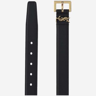Saint Laurent Womens Belt Cassandre Glossy Leather Black Calfskin