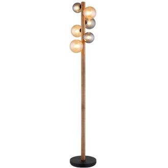 Globo Lighting Lampadaire, lampe sur pied, lampe de bureau, m&eacute;tal, noir mat, bois, globes en verre, H 150 cm