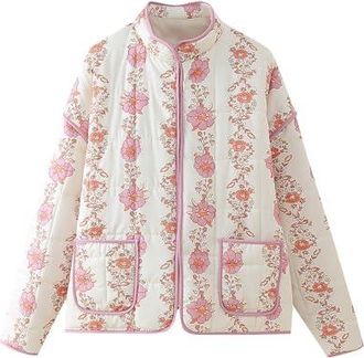 Generic Vestes pour femmes 2026 Automne 2024 Veste rembourr&eacute;e imprim&eacute;e d&eacute;contract&eacute;e, blanc, XS