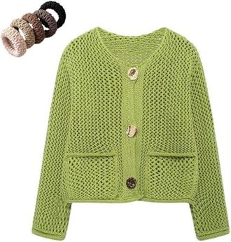 Generic Cardigan court pour femme, cardigan en tricot &eacute;pais ouvert sur le devant, cardigan dautomne &agrave; manches longues ouvert sur le devant, Vert, S