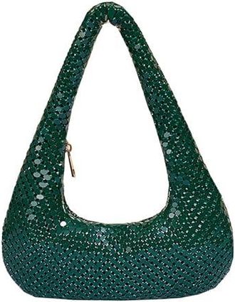 Generic Sac de soir&eacute;e &agrave; paillettes pour femme - Sac &agrave; main r&eacute;tro classique pour robe formelle, vert fonc&eacute;, 10.2*1.2*13 inch