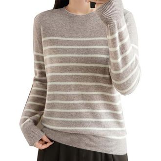 Generic Pull pour femme - Coupe ample en tricot &agrave; manches longues - Tendance - Ample - Col rond - Classique - Confortable - Doux - Pull ray&eacute; pour lext&eacute;rieur e