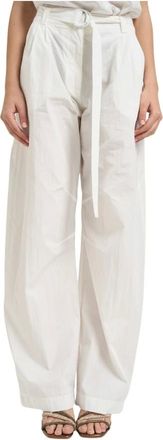 Patrizia Pepe Femme, Pantalons, Blanc, Taille: 38 FR Pantalon Large en Coton