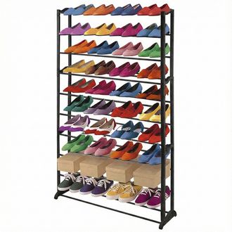 Mendler Schuhregal Schuhablage, Kunststoff, Metall Querstreben, f&uuml;r 40 Paar Schuhe - schwarz