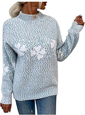 Generic Pull Chaud Femme Manches Longues, Pull De Noel Femme Demi-Col Roul&eacute; D&eacute;contract&eacute; Vintage Coupe Ample Sweater Chic Et Elegant Doux Confortable Pullover 