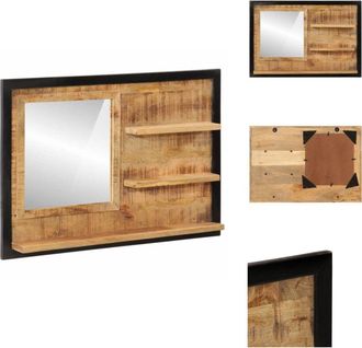 vidaXL Spiegel mit Ablagen 80x8x55 cm Glas und Massivholz Mango - Badezimmerspiegel - Spiegel Mit Ablage - Badezimmerdekoration - Holzm&ouml;bel - Mangoholz