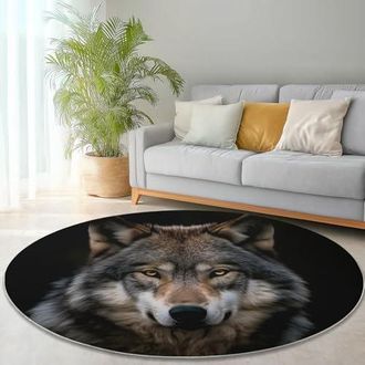 Generic Tapis Rond 90 cm (Round) pour Salon Animal Loup r&eacute;aliste Lavable en Machine, Antid&eacute;rapant, Tapis Imprim&eacute; pour Salle &agrave; Manger Chambre dEnfant Nurserie 