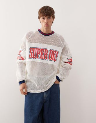 Deus Staff Party - Langärmliges, gestricktes Trikot aus schwerem Stoff in Weiß