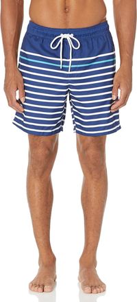 Amazon Essentials Herren Badehose, Schnell Trocknend, 18 cm - Auslauffarben, Dunkelblau Streifen, XL