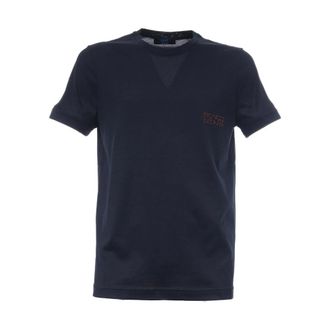Kiton Homme, Tops, Bleu, Taille: S T-Shirt Logo Manches Courtes en Coton