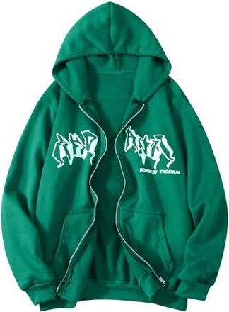 Generic 2026 Veste zippée à capuche Hip Hop Sweat à capuche imprimé gothique Street Fashion unisexe cordon de serrage avec capuche années 90 E Girl Top (2), V