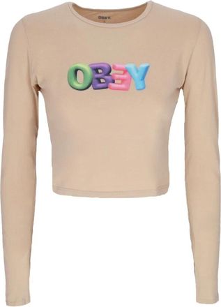Obey Langarm Cropped Tee Bubble Mia - - Tops - Damen - Beige - M