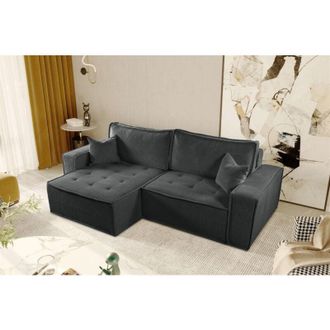 Fun M&ouml;bel Fun Moebel - Ecksofa Schlafsofa flosi Stoff Raven Anthrazit Ottomane Links