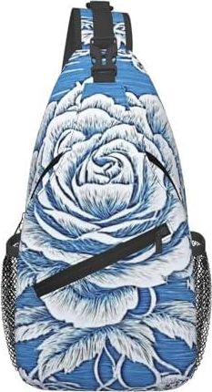 Generic Sac &agrave; bandouli&egrave;re &eacute;l&eacute;gant &agrave; fleurs bleues pour homme, sac &agrave; dos de randonn&eacute;e pour homme