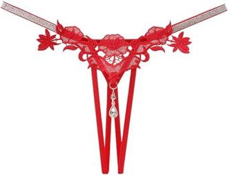 Generic Lingerie transparente pour femme - String ouvert en dentelle - Entrejambe transparent - String respirant - Taille basse - Doux - Sous-vêtements pour f
