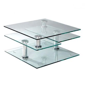 Inside75 Table basse MOVING modulable en verre transparent pi&eacute;tement acier