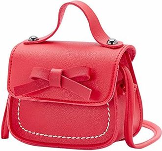 Generic Petit sac à bandoulière en cuir pour petite fille - Couleur unie - Noeud - Tendance - Pour enfants - Petit sac à bandoulière pour femme, Rouge, Taille