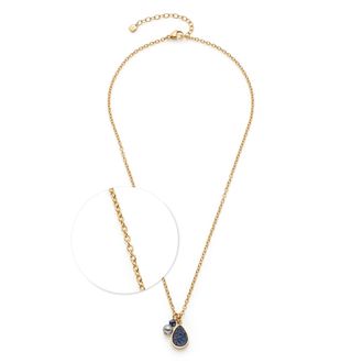 Leonardo Halskette Aline - feine Weitanker-Kette aus goldfarbenem Edelstahl - dunkelblauer, fropfenf&ouml;rmiger Achat-Anh&auml;nger - 45-50 cm L&auml;nge - Schmuck Geschenk 