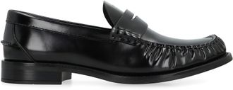 Prada Womens Brushed Leather Moccasins Black Calf Loafers