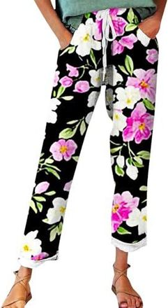 Generic Pantalon Fluide Femme &Eacute;t&eacute; Chic Lin Large Elegant Womens Autumn Fragrant Linen Print Casual Pants Perfect for Spring Comfortable and Trendy for Pantaco
