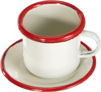 Ibili Mug with Plate of Enamelled Steel in White/red, 8.5 x 8.5 x 7 cm