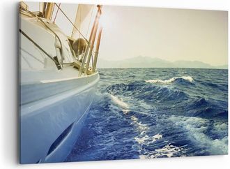 Arttor Wandbilder Dekoration Wohnzimmer Yacht Segelboot Sonne Bilder auf Leinwand 120x80cm Leinwandbild Schlafzimmer Küche Deko Wand Kunstdruck Art Groß XXL 