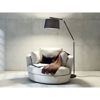 Trio Leuchten Led Bogenleuchte Metall Schwarz Gold mit Stoffschirm Schwarz, Höhe 175cm