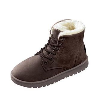 Generic Bottes de neige chaudes et d&eacute;contract&eacute;es pour femme - &Eacute;l&eacute;gantes - Doublure en polaire - Confortables - Talon plat - Antid&eacute;rapantes - Lacets, caf&eacute;, 36.