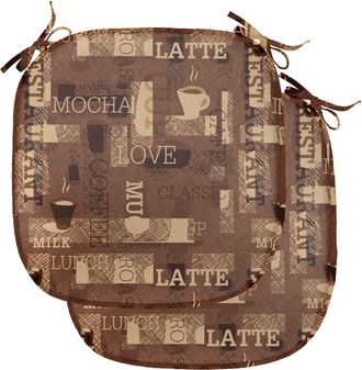 Abakuhaus Kaffee Polster f&uuml;r Esszimmerst&uuml;hle, Cafeteria Typography, Dekoratives wasserfestes Kissen mit Riemen f&uuml;r K&uuml;chensitze, 40 cm x 40 cm-2er Pack, braun Be