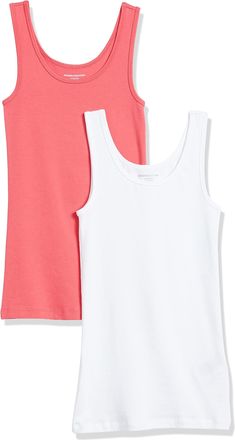 Amazon Essentials Damen Tanktop, Schmale Passform, 2er-Pack, Kräftiges Rosa/Weiß, XL