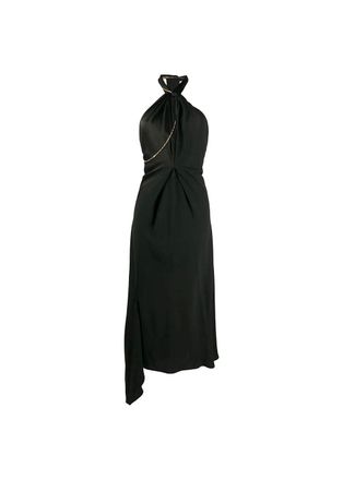 Victoria Beckham Black Crepe Chain Detail Asymmetric Midi Dress Size S
