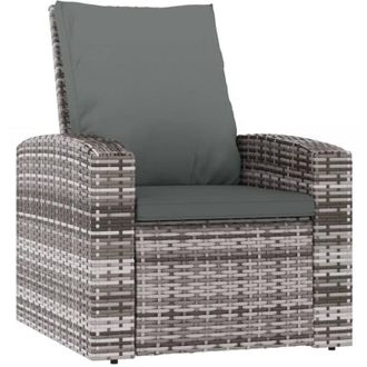 vidaXL Gartensessel Verstellbar mit Kissen Grau Poly Rattan - Vidaxl