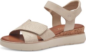 Tamaris Comfort Damen Sandalen flach aus Leder mit Klettverschluss, Beige (Ivory), 40 EU