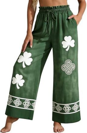 Generic HUIFUAO Pantalon de la Saint-Patrick pour femme - Pantalon tr&egrave;fle amusant - Costume irlandais de la St Paddys Day - Pantalon de tr&egrave;fle irlandais - Tai