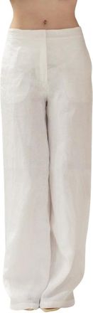 Max Mara Femme, Pantalons, Blanc, Taille: 38 FR Pantalon palazzo en lin