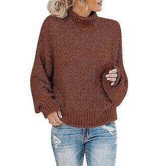 Generic Pull pour femme en tricot &eacute;pais &agrave; col haut en coton doux confortable d&eacute;contract&eacute; classique &eacute;l&eacute;gant pour lautomne et le quotidien, D, XXXXXL