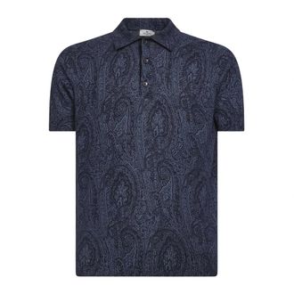 Etro Homme, Tops, Bleu, Taille: XL Polo en m&eacute;lange de coton avec motif cachemire floral
