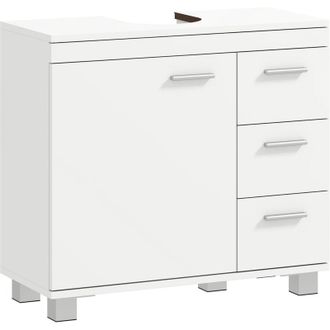 HOMCOM Meuble sous lavabo - HOMCOM - avec 3 tiroirs et porte &agrave; fermeture amortie - style moderne - 70 x 30 x 64 cm - blanc