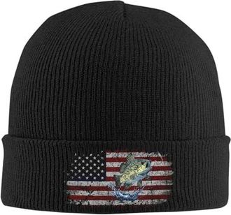 Generic Bonnet Hiver P&ecirc;che Au Crapet Noir avec Drapeau Am&eacute;ricain Thermique Chapeau Respirant Bonnet en Tricot pour lescalade Ext&eacute;rieur Cyclisme