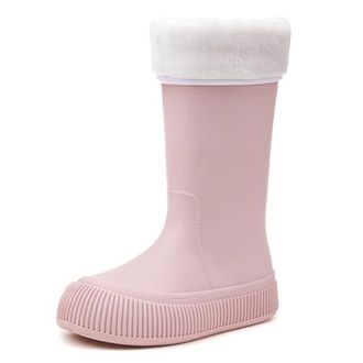 Generic Bottes de pluie en caoutchouc pour femme, doublure en peluche, amovibles et lavables, bottes de pluie mi-mollet pour femme, chaudes, imperm&eacute;ables, ant