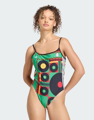 adidas Originals Jamaica Originals - Maillot 1 pi&egrave;ce avec dos en U - Vert vif/noir/blanc