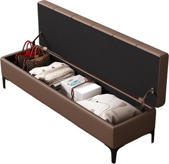 Generic Sitzbank mit Stauraum Echtlederpolsterung Massivholzrahmen Schuhbank mit Sitzfl&auml;che Aufbewahrungsfach mit Klappe Bis 150 Kg Belastbar f&uuml;r Wohnzimmer, 