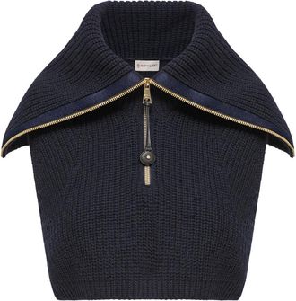 Moncler Moncler Plastron Zipp&eacute;e En Laine Et Cachemire, Femme, Bleu, Taille: Uni