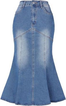 Allegra K Jupe en Jean Femme Queue de Poisson Jupe Moulante Évasée en Denim Jupe Mi-Longue Délavée Bleu Ciel M