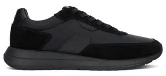 HUGO BOSS Mens Low-Top Leather And Fabric Sneakers Black Calfskin Trainers